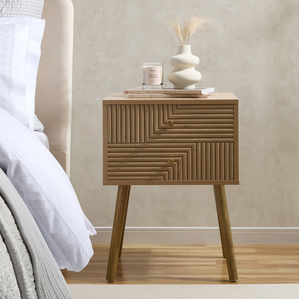 DUS-GOL-05464 Grade-B Dusk Dora 2 Drawer Nightstand - Light Wood RRP ...