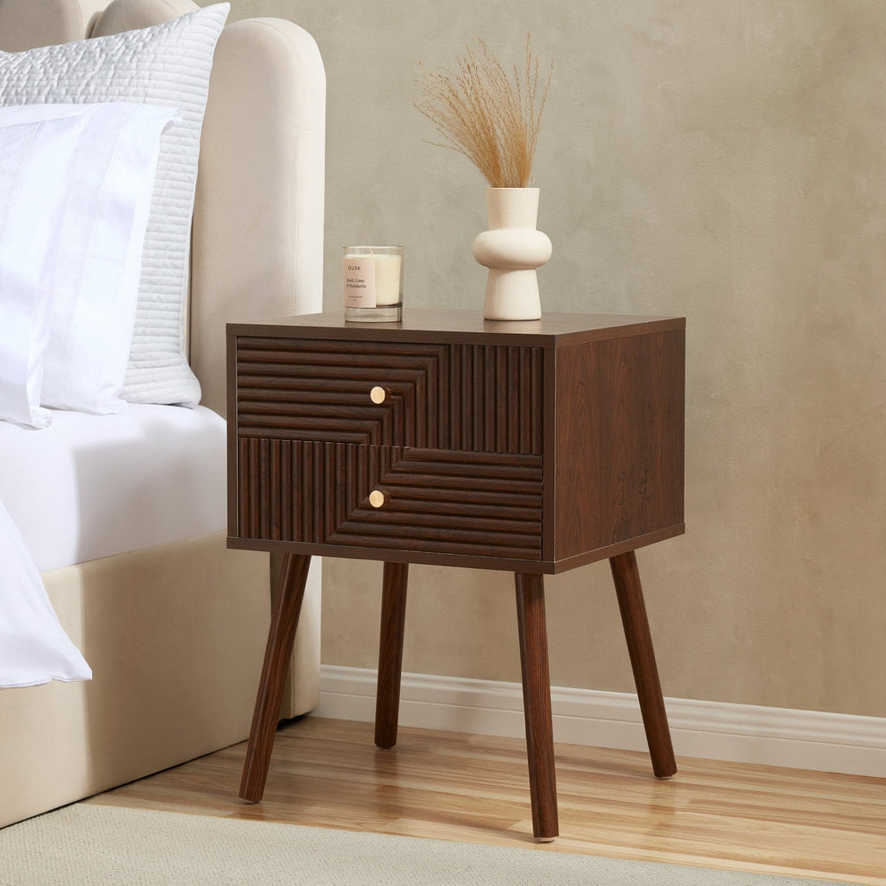 DUS-GOL-05992 Grade-B Dusk Dora 2 Drawer Nightstand - Walnut RRP £109 ...
