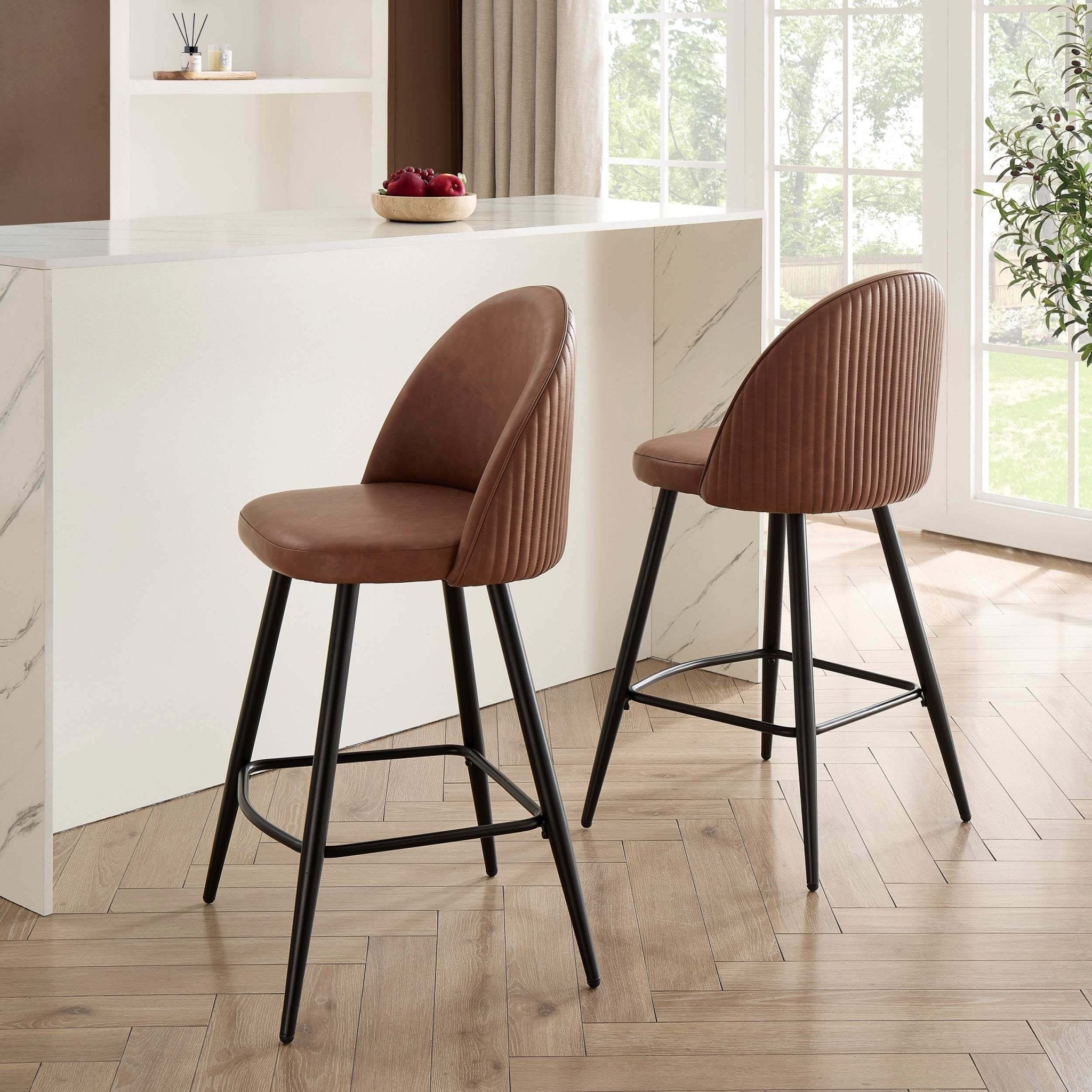 DUS-GOL-05609 Grade-B Dusk Hattie Set of 2 Barstools - Faux Leather Ta ...