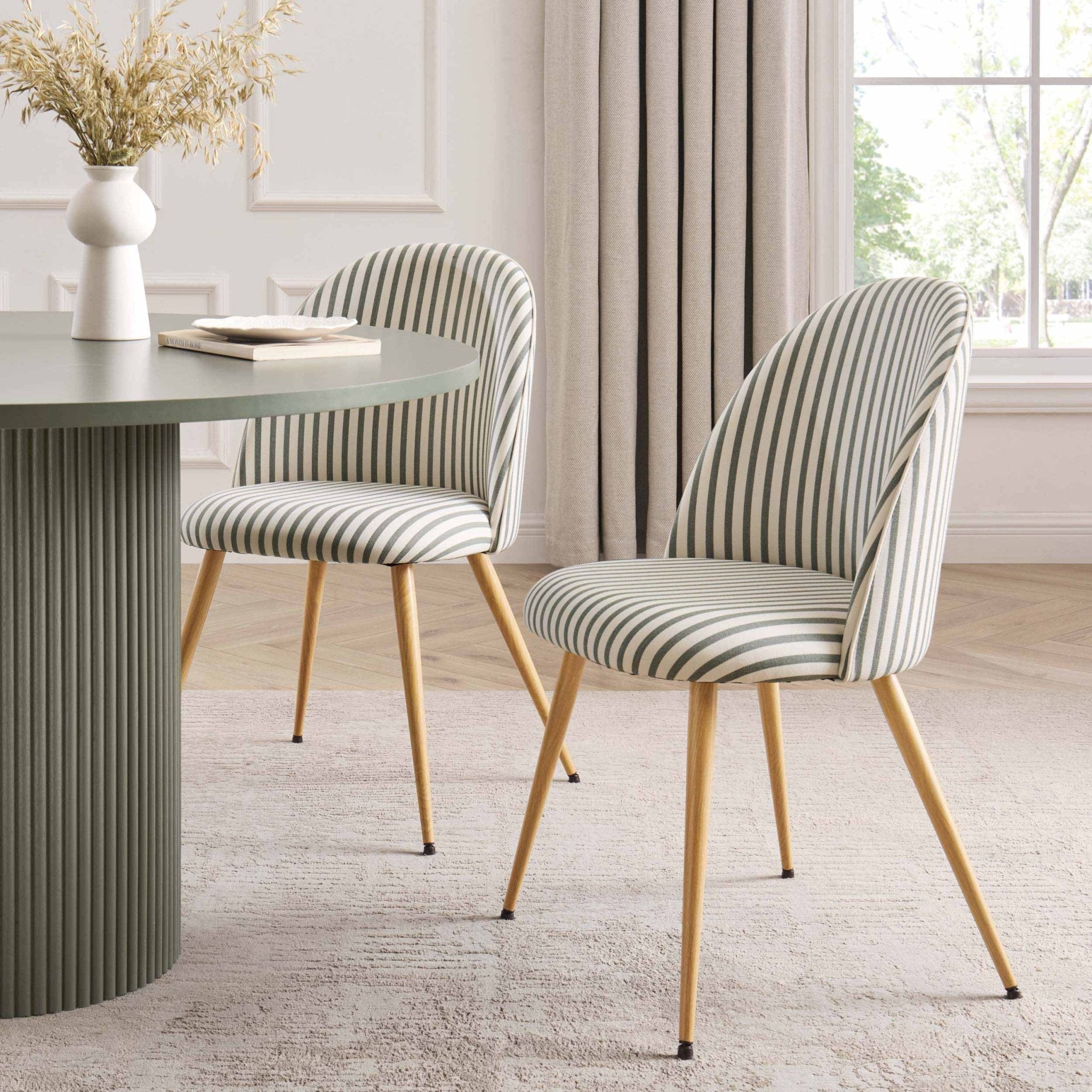 DUS-GOL-05342 Grade-B Dusk Iris Set of 2 Dining Chairs - Sage Stripe R – ClearCycle Ltd (Trade)