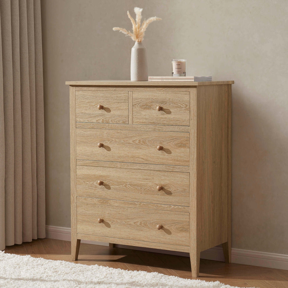 DUS-GOL-05043 Grade-B Dusk Nell 5 Drawer Chest - Light Wood RRP £199 ...